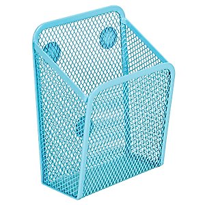 LUCYCAZ Magnetic Pen Holder - Single Magnetic Pencil Locker Holder Organizer, Blue Mesh Marker Holder Pen Basket for Whiteboard, Refrigerator and Locker