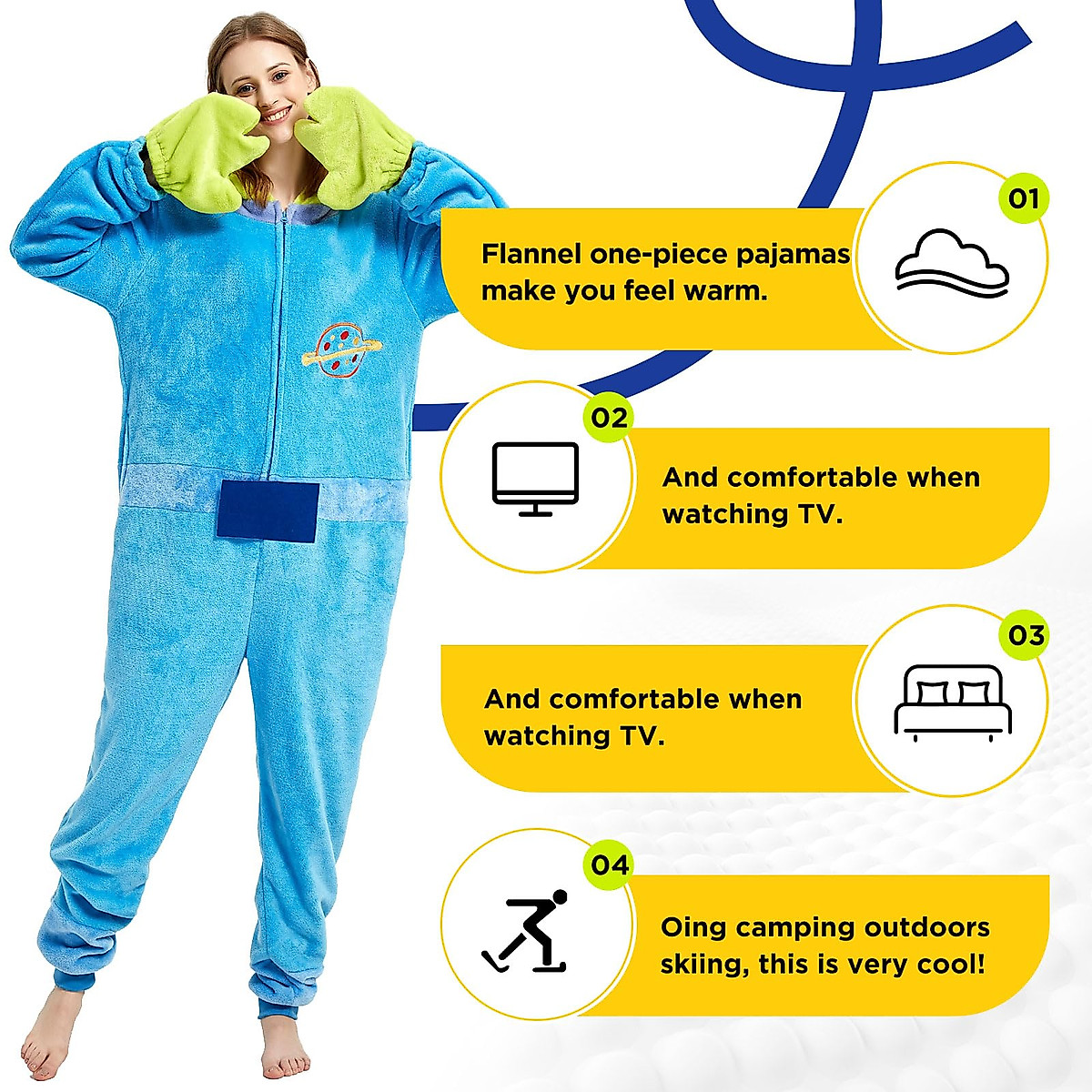 Yemnut Snug Fit Adult Unisex Onesie Cosplay Costume，One Piece Pajama Halloween Homewear Suit for Women and Men (Large, Alien)