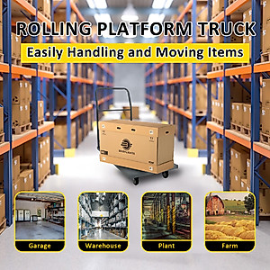 Heavy Duty Platform Truck Moving Flatbed Cart, 24"x48"Push Dolly, 2000 LBS Dolly Cart Flatform with Wheels and Handle, Steel Flatbed Cart for Luggage Moving, Shopping