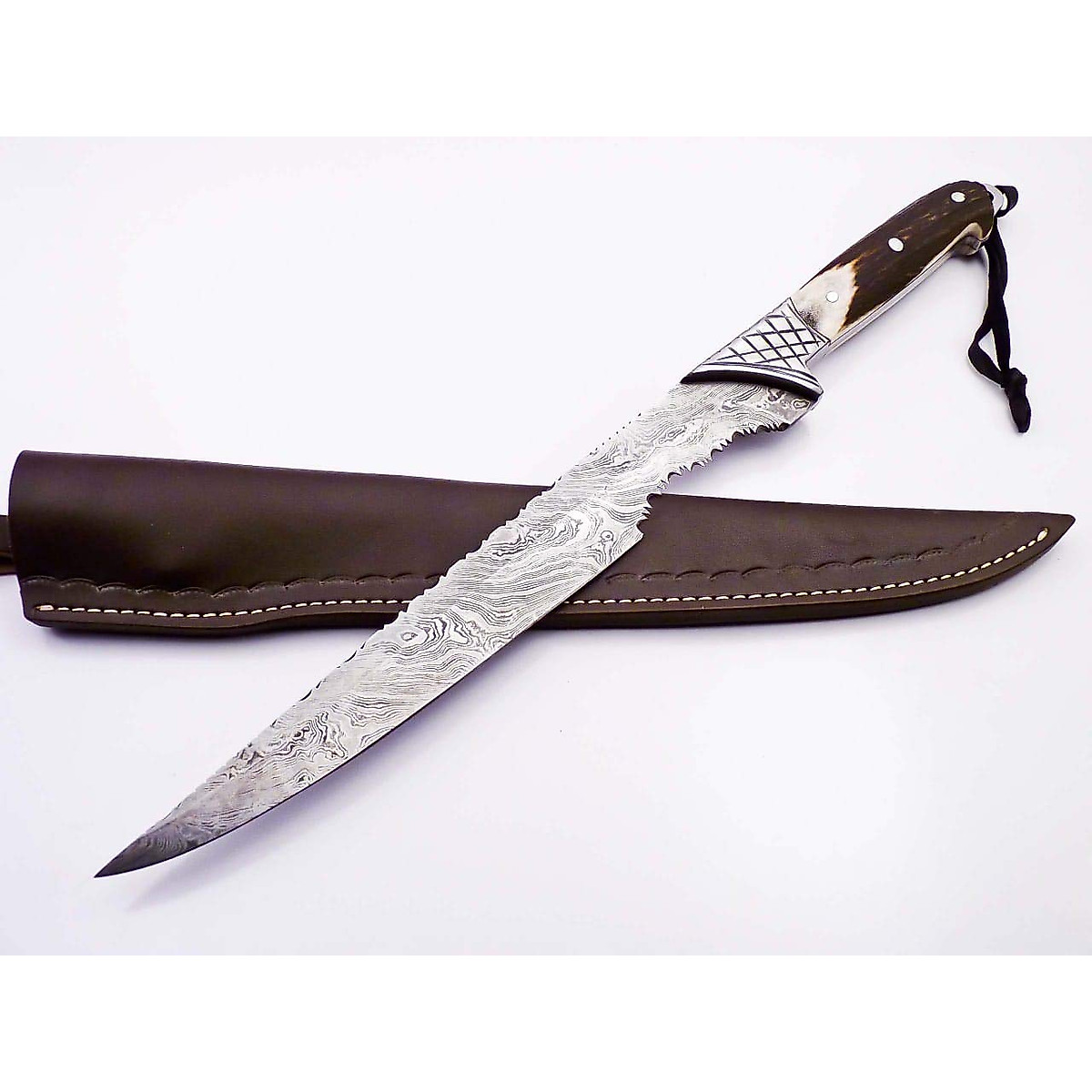 Custom Damascus Knife Hunting Knife Outdoor Knife With Stag Antler Handle