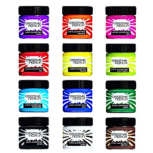 Creative Nation 12-Pack Leather Paint for Sneakers & Leather Accessories - Premium Acrylic Shoe Paint Kit for Bags, Purses & More - Waterproof, Flexible, Long-Lasting Paints, 0.95 Oz.