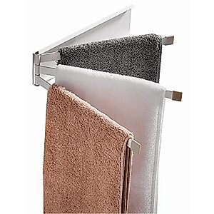 YEAVS Swing Towel Holder Rack White, Wall Mounted Towel Bar Swivel with 3-Arm for Bathroom Kitchen Storage