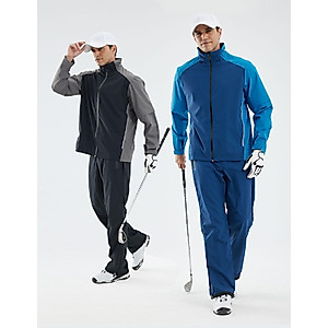 fit space Waterproof Golf Rain Suits for Men Performance Rain Jackets and Pants for All Sports (Navy-Blue Full-Zip, Medium)