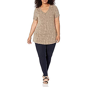 Amazon Essentials Women's Relaxed-Fit Short-Sleeve V-Neck Tunic (Available in Plus Size), Leopard, 3X