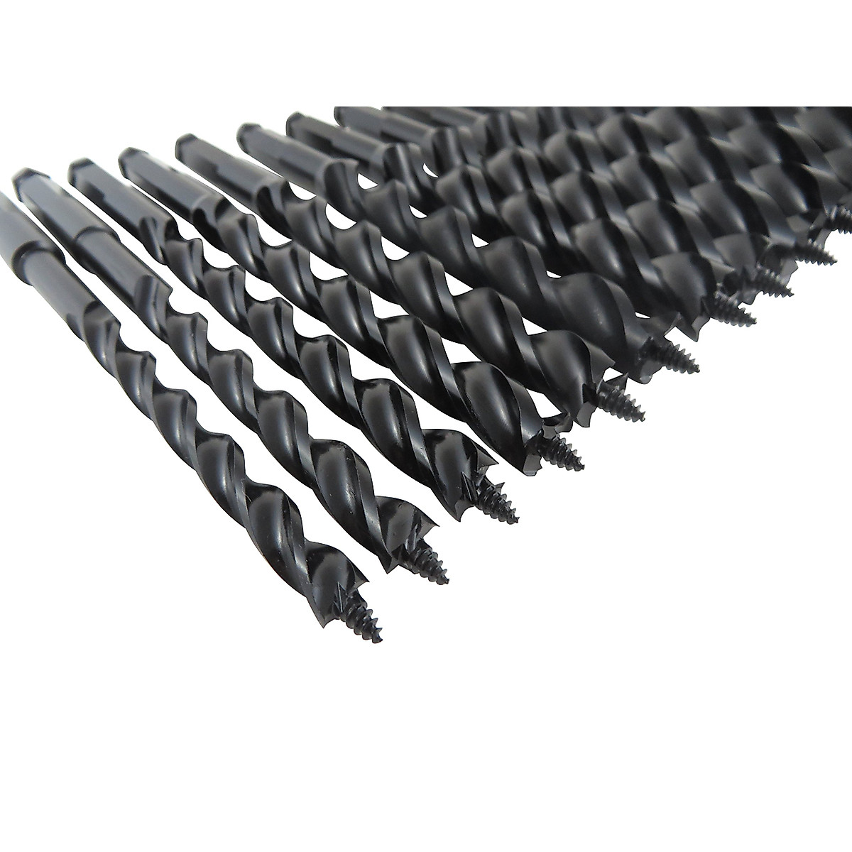 WoodOwl 15 Piece Set with 3/8" to 1-1/2" by 1/8ths x 7-1/2” Long Ultra Smooth Tri Cut Auger Hand Brace Boring Bit PTEE coated 09703-09719