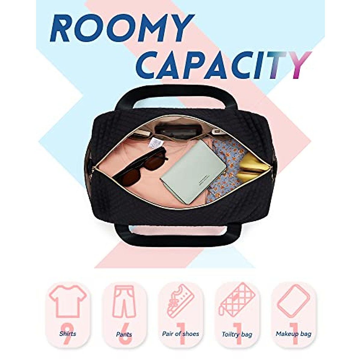 BAGSMART Travel Duffle Bag 3 Pcs Set Weekender Overnight Bag for Women with Makeup Bag & Clear Toiletry Bag, Carry On Bag with Shoe Compartment for Travel, Business Trips(Black)