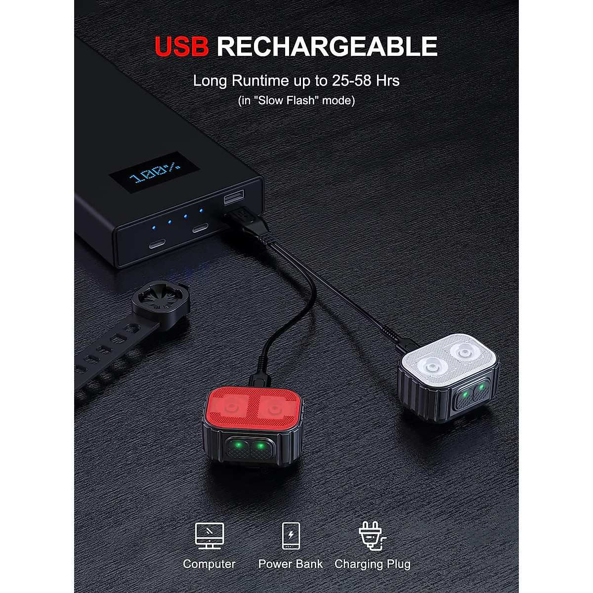 Cuvccn Bike Lights, Rechargeable Bicycle Lights Set Super Bright 8+12 Modes, IPX6 Waterproof Bike Lights for Night Riding/Cycling Safety, Front and Back Taillight Reflectors, 58 Hrs Long Battery Life