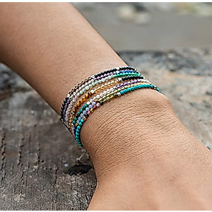 BALIPURA - Clear Mind Aura Bracelet Gift for Women (2mm Small Beads) - Beaded Crystals Apatite, Color Tourmaline and Turquoise, 925 Solid Silver Spacer - Precious Gemstones Healing Crystal