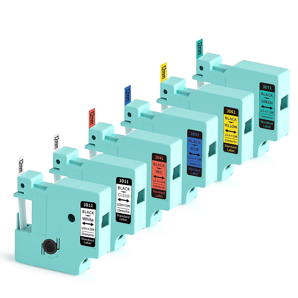 Vixic D1600 Bluetooth Label Maker (Comes with 4 Color Label Tapes) Bundle 6 Color Standard Label Tapes, 12mm (1/2 Inch), Compatible D1600 Label Maker