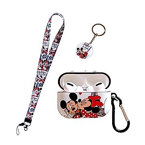 AirPods Pro Case Fancy with Mickey and Minnie Lanyard Keychain ，Personalised Anime Kiss Designed and Unique IMD Process TPU Soft AirPods Pro Case