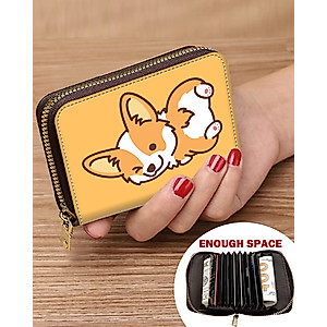 COYEUX Credit Card Wallet, Zipper Credit Card Holder For Mens And Womens, Compact Size RFID Blocking For Travelling (Cute Corgi)