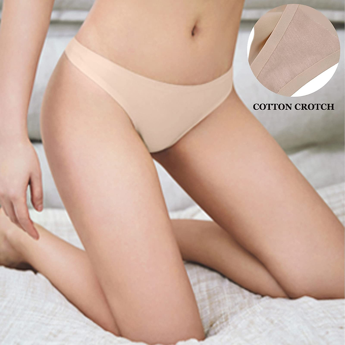 Bolivelan Womens Mid-Rise Seamless Thongs Comfy Underwear G-Strings Panties (Nude,US4)