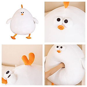 Funny Fat Chicken Plush Pillow 17.7" Cute Plush Chicken Pillow Super Soft Simulation Mother Hen Doll Chicken Plush Neck Pillow Chicken Stuffed Animal forKids' Plush Toy Pillows Festival Gifts (White)