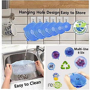 TraCol Reusable Silicone Stretch Lids, 12 Pcs Silicone Lids, 6 different Sizes BPA-free Silicone Bowl Covers for Cups, Bowls and Dish, Flexible, Round and Rectangle Fit 2.5" - 8.5” Container, Blue