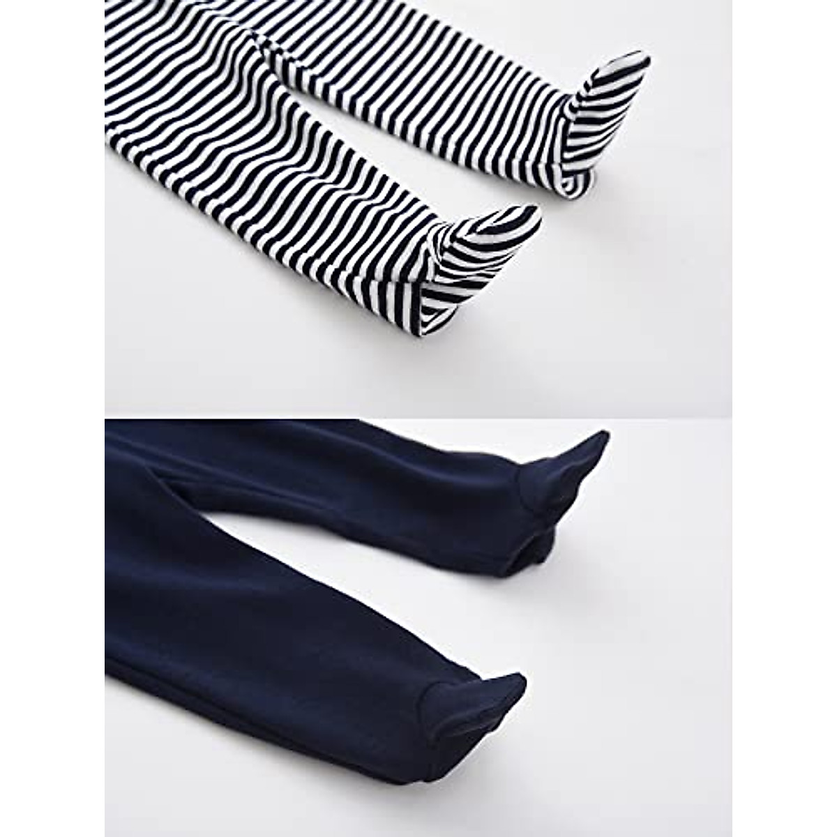 ACESTAR Newborn Baby Boys Girls 3-Pack Cotton High Waist Footed Pants 6-12 Months, Navy Blue