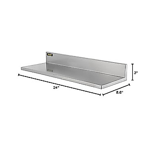 VEVOR Stainless Steel Wall Shelf, 8.6'' x 24'', 44 lbs Load Heavy Duty Commercial Wall Mount Shelving w/Backsplash for Restaurant, Home, Kitchen, Hotel, Laundry Room, Bar (2 Packs)