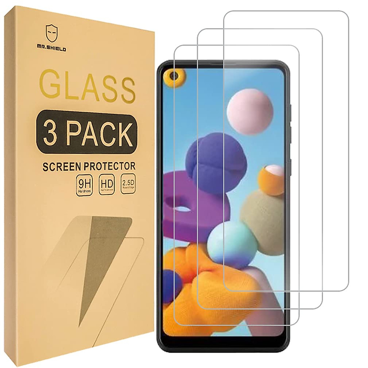 Mr.Shield [3-Pack] Designed For Samsung Galaxy A21 [Upgrade Maximum Cover Screen Version] [Tempered Glass] [Japan Glass with 9H Hardness] Screen Protector with Lifetime Replacement