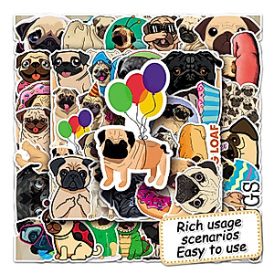 50 Pieces Pug Cupcake Toppers Pet Pugs Dog Cake Decoration Cute Pet Dog Pug Themed Stickers (2 in 1) Kids Boy Girl Happy Birthday Party Supplies