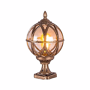 CZLZY European Style E27 Pillar Lamp Outdoor Waterproof Post Light Glass Lampshade Villa Garden Decoration Column Light Wall Gate Base Landscape Light Lawn Light