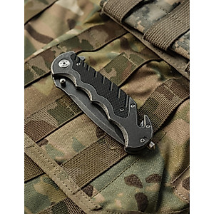 Smith & Wesson Border Guard SWBG10S 8.3in High Carbon S.S. Folding Knife with 3.5in Serrated Tanto Blade and Aluminum Handle for Outdoor, Tactical, Survival and EDC ,Black