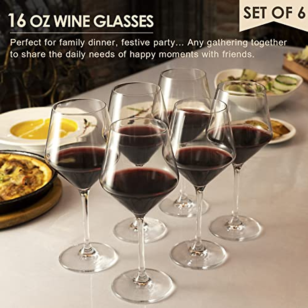 coccot Wine Glasses,White Red Wine Glasses Set of 6,Lead-Free Premium Crystal Clear Glass,Hand Blown Italian Style Burgundy Long Stem Wine Glasses,Great Gift Packaging(16oz,6pack)