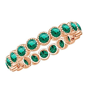 Certified Lab Grown Emerald Full Eternity Band, AAAA Quality, Emerald Wedding Ring for Women- Ready to Gift, 14K Rose Gold, Size:US 7.50