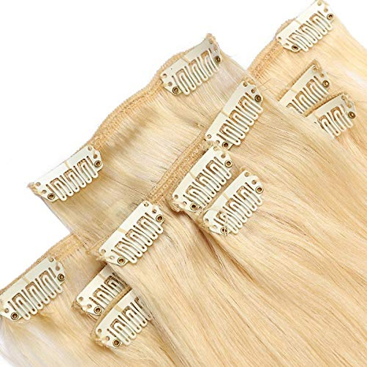 Clip in Hair Extensions Real Human Hair, Bleach Blonde Real Hair Extensions Clip in Human Hair, 7 Pieces 70G Double Wefts Remy Human Hair Clip in Extensions 16 Inch Clip-ins for Fine Hair Women
