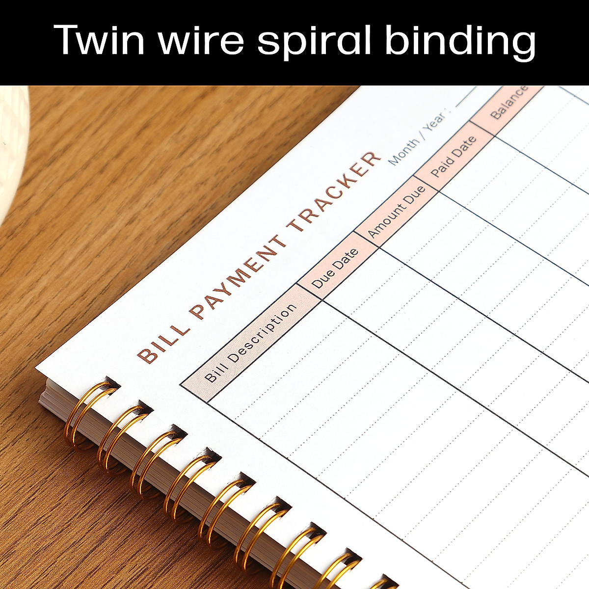 Miru Bill Payment Tracker. A5 Notebook Bill Planner with Spiral Binding and Back Pocket – Home Finance & Monthly Bill Payment Organizer, Logbook