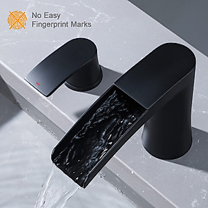 TIORIY Black Bathroom Faucets for 3 Holes Sink - 2-Handle Bathroom Sink Faucet with Drain for Sink 3 Hole, Waterfall Bathroom Faucet with Pop Up Sink Drain Stopper, Black Washbasin Faucet
