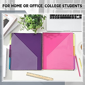 Yeaqee 8 Pack 12 Pocket Spiral Folders Notebook Bulk with Clear Front Pocket, Binder Project Organizer with 6 Dividers and Tab
