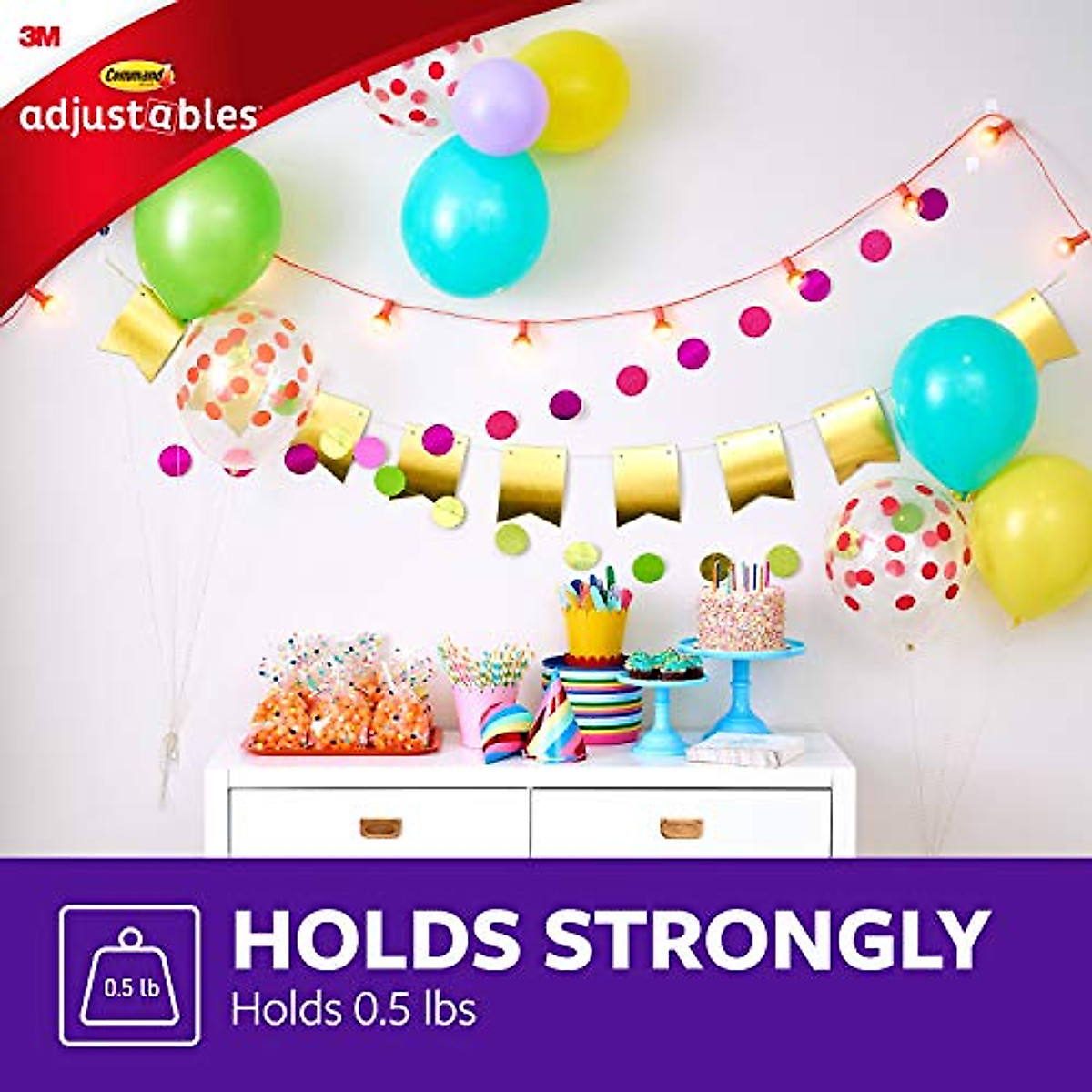 Command Adjustables Repositionable 1/2 lb Clips, 16 Hooks, 36 Strips/Pack