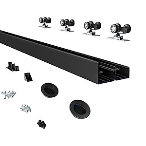 JUBEST 4FT Heavy Duty Bypass Door Hardware with Finger Pulls,Sturdy Aluminum Sliding Closet Door Track for 2 door System,Quietly and Smoothly,Fit Door Thickness 1 3/8" or 1 3/4",Easy to Install, Black