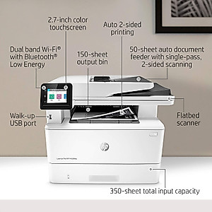 HP Laserjet Pro MFP M428fdw All-in-One Wireless Monochrome Laser Printer, White - Print Scan Copy Fax - 40 ppm, 1200 x 1200 dpi, Auto Duplex Printing, 50-Sheet ADF, Ethernet, Cbmoun Printer_Cable