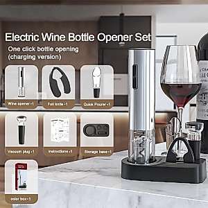 EVIOTECHLI Electric Wine Opener,USB Automatic Corkscrew Remover Corkscrew Wine Opener,Charging Stainless Steel Wine Bottle Opener Set