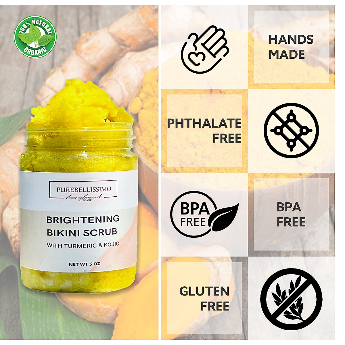 Purebellissimo Brightening Bikini Scrub For Body Care, Intimate Exfoliating Body Scrub For Dark Spots, Ingrown Hair Treatment For Bikini Area Bump Eraser, Bikini Area Exfoliator for Women