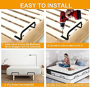 ANTEISI 4 Pieces of Mattress Slide Stopper,Mattress Holders to Keep Mattress from Sliding，Suitable for Adjustable Beds, Platform Beds, Rv Mattresses and So On.(Black)