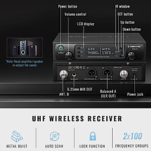 Phenyx Pro Wireless Microphone System Dual Wireless Mics,w/ 2 Handheld Dynamic Microphones, 2x100 Adjustable UHF Channels, Auto Scan,328ft Range,Microphone for Singing, Karaoke, Church(PTU-71-2H)