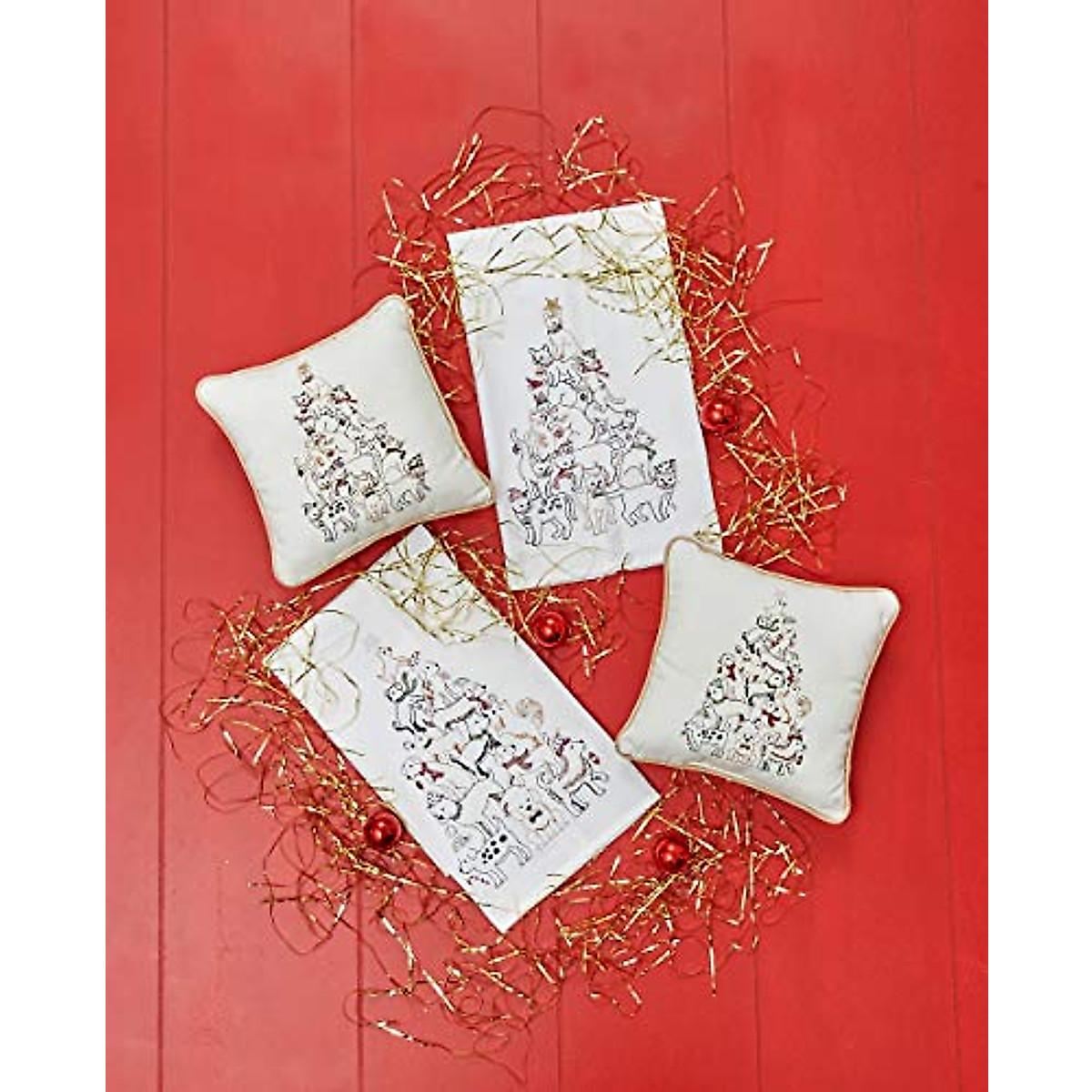 C&F Home Cat Christmas Tree Embroidered Saying Decor Decoration Accent Pillow 10 x 10 Brown