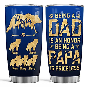 wowcugi Personalized Papa Bear Tumbler 20oz 30oz Grandpa Tumblers Stainless Steel Coffee Travel Mug Papa Cup Gift For Grandfather Grandad Pop Birthday Fathers Day Stuff Gift From Grandchildren