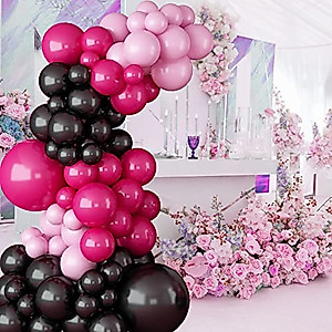 Black Hot Pink Balloon Garland Arch Kit,97Pcs Rose Red Black and Pink Latex Balloons for Baby Shower Wedding Birthday Graduation Anniversary Bachelorette Party Background Decorations