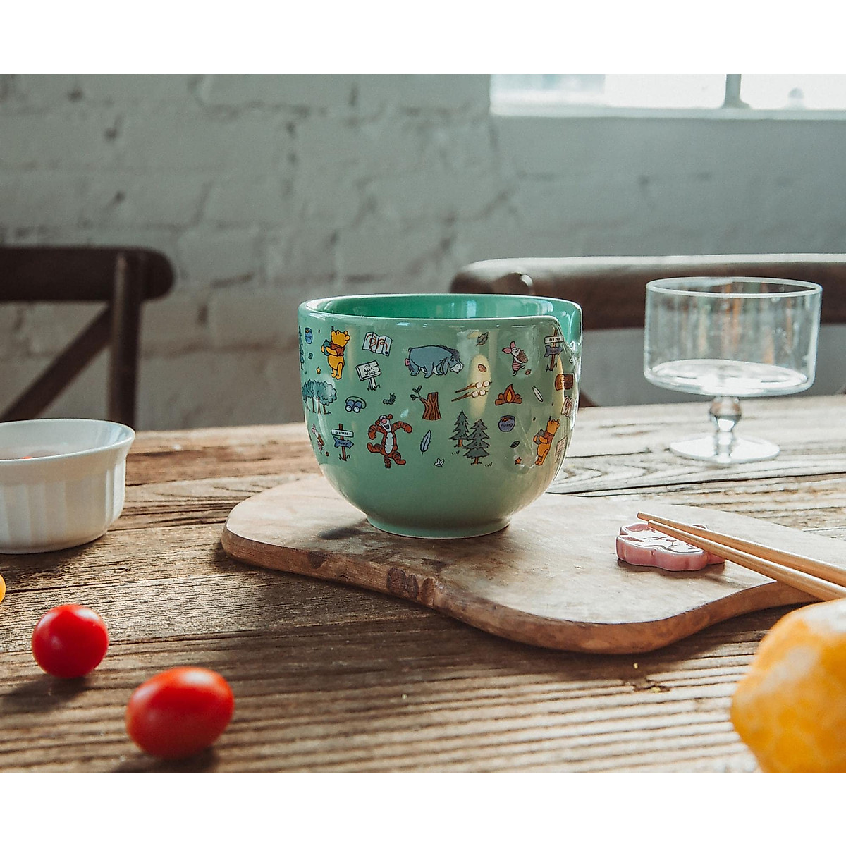 Toynk Disney Winnie the Pooh Allover Icons 20-Ounce Ramen Bowl and Chopstick Set