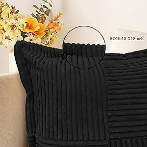 PENUFILO Black Corduroy Pillow Covers 18X18 Set of 2, Fall Soft Solid Striped Throw Pillow Covers for Living Room Couch Bed Sofa Home Decor Patchwork Textured Square Decorative Cushion Case