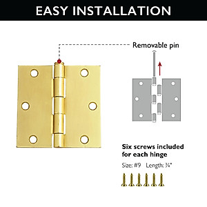 Design House 181461 Square Corner Steel Door Hinge Door Hardware Door Hinges Interior Doors, 3.5"x3.5", Satin Brass, 10-Pack