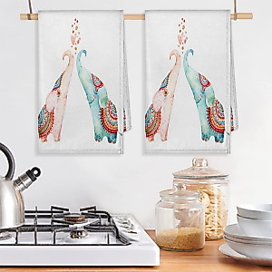 Funny Animal Elephant Kitchen Towels and Dishcloths Set of 4-17.7" x 28.3" Absorbent Dish Towels with Hanging Loop Hand Towel for Farmhouse Bar Towels & Tea Towels