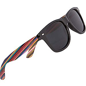 Woodies Polarized Rainbow Wood Sunglasses for Men and Women | Black Polarized Lenses and Real Wooden Frame | 100% UVA/UVB Ray Protection