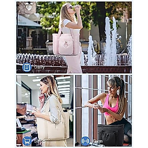 BAGSMART Women Foldable Tote Bag with Drawstring Storage Bag, Large Tote Bag Shoulder Bag Top Handle Handbag for Travel, Work, Beach, Gym, Shop, (Black)