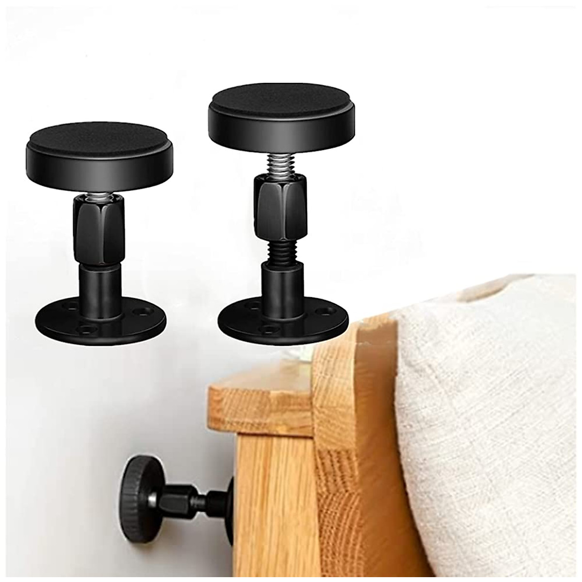 NatureMan 2 Pieces of Black Adjustable Threaded Bed Frame Anti-Shake Tool, Headboard Stoppers，Bed stoppers ，Wall Bed headboard Anti-Shake Fixer to Prevent loosening, Easy to Install (1.1-2.5 inches)