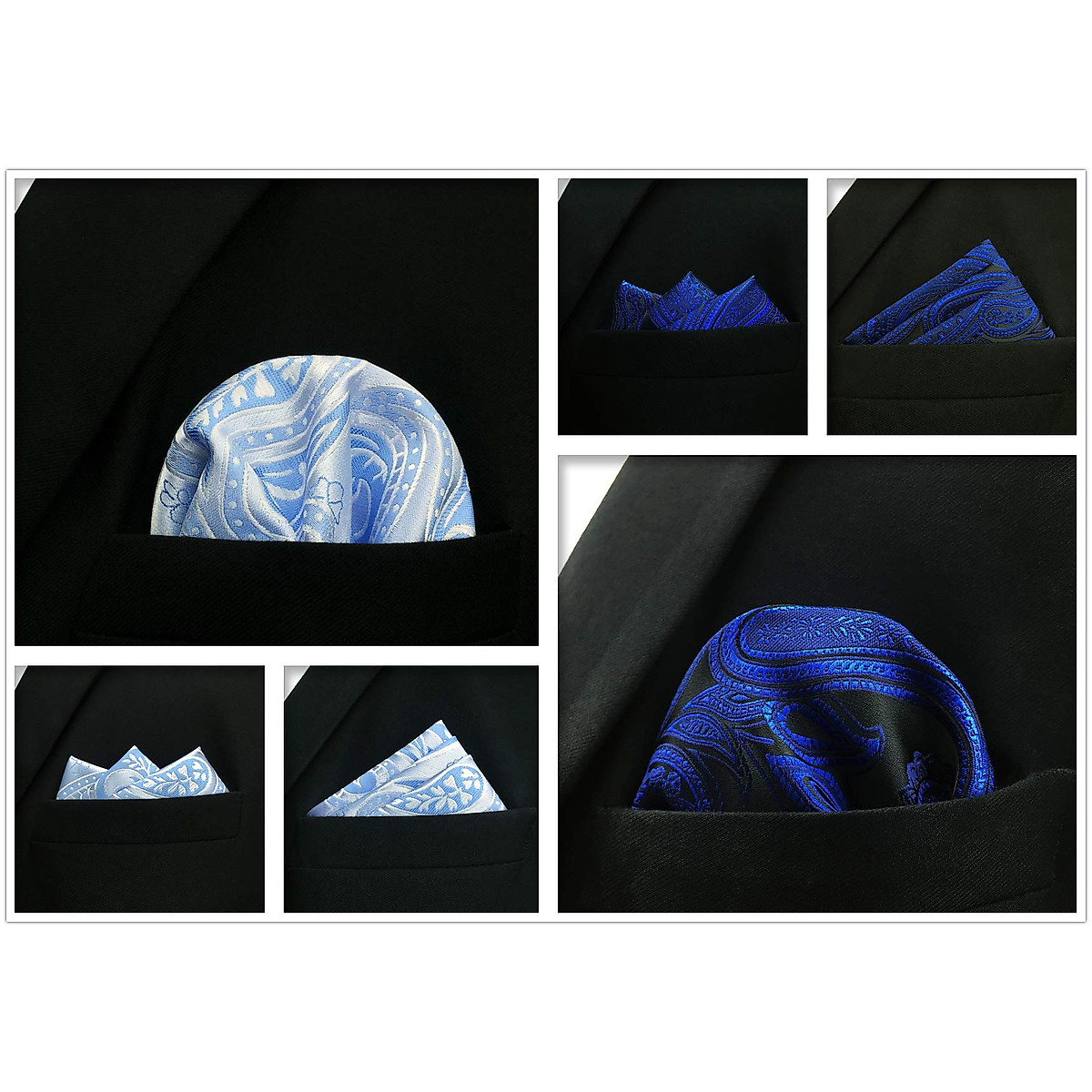 SHLAX&WING 5 Pieces Assorted Mens Silk Pocket Square Handkerchiefs Set Lot 30