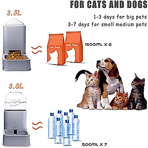 Automatic Cat Feeders Automatic Dog Feeder with Dog Water Bowl Dispenser 2 Pack Cat Feeder and Cat Water Dispenser in Set 1 Gallon for Small Medium Dog Puppy Kitten(Gray)