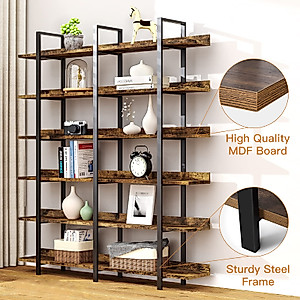 FRAPOW 83Inch Industrial Bookshelf and Bookcase, Double Wide 6 Tier Large Vintage Book Shelf with Metal Frame Open Bookshelves for Living Room Home Office
